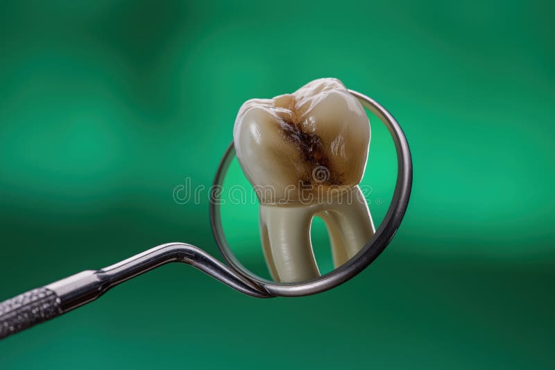 Decayed Molar Tooth Reflected in Dental Mirror Stock Illustration ...
