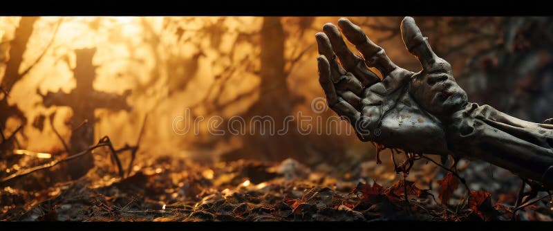Decayed Skeleton Hand in Eerie Post-apocalyptic Landscape Stock Image ...