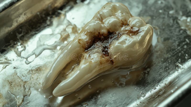 Decayed Tooth with Significant Damage on Metal Tray Stock Photo - Image ...