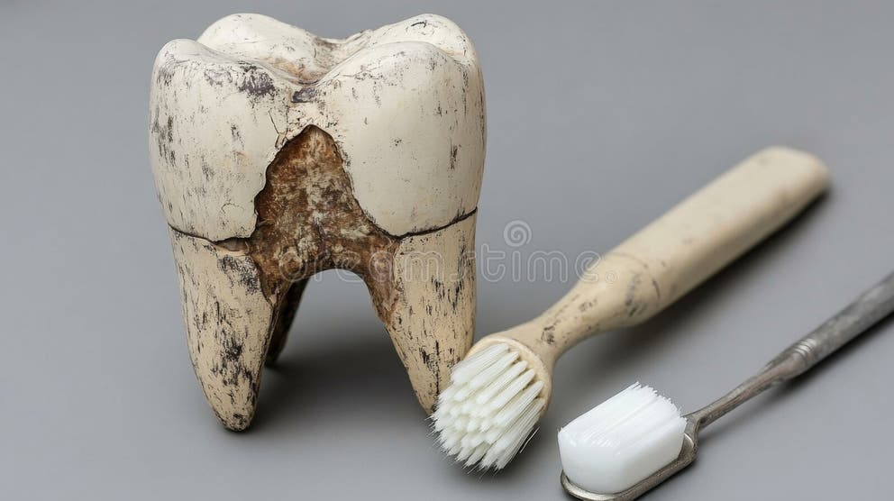 Decayed Tooth and Vintage Toothbrushes Stock Illustration ...