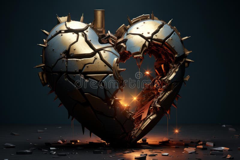 Decayed Torn Metal Heart. Generate Ai Stock Photo - Image of fractured ...