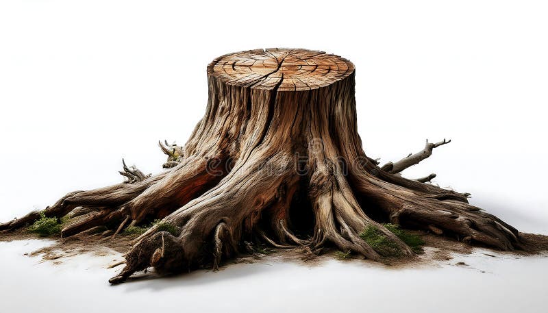 Decayed Tree Stump with Roots Protruding from a White Surface. There ...