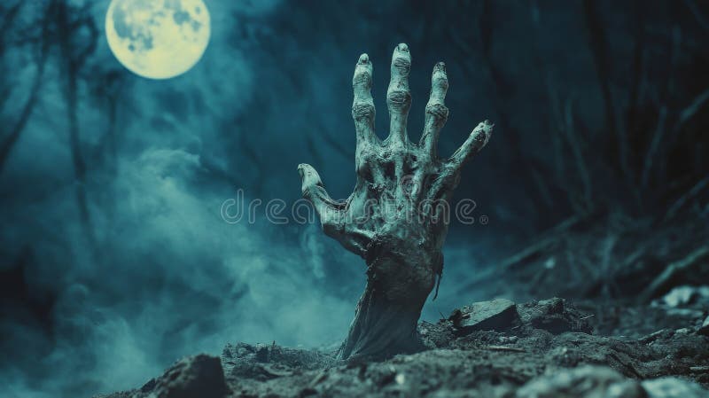 Decayed Zombie Hand Emerging from Grave Under Moonlight Stock Image ...