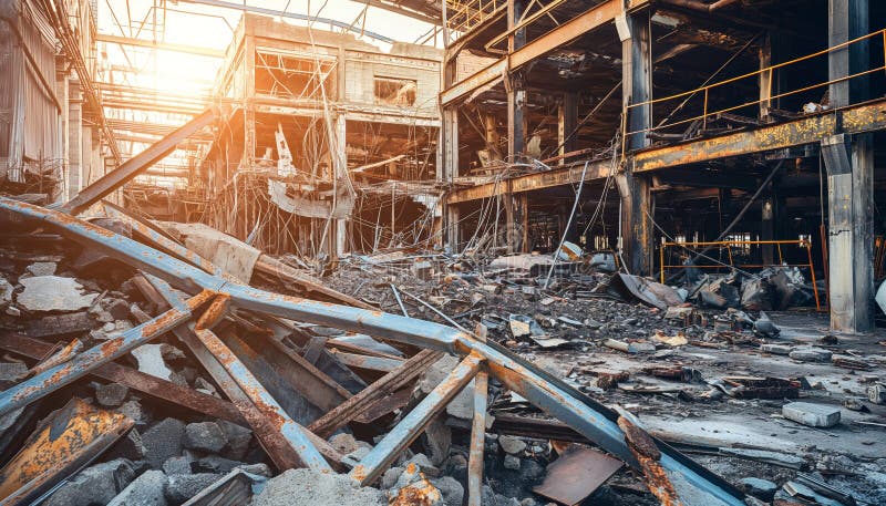 Decaying Industrial Site with Rubble and Debris Stock Image - Image of ...