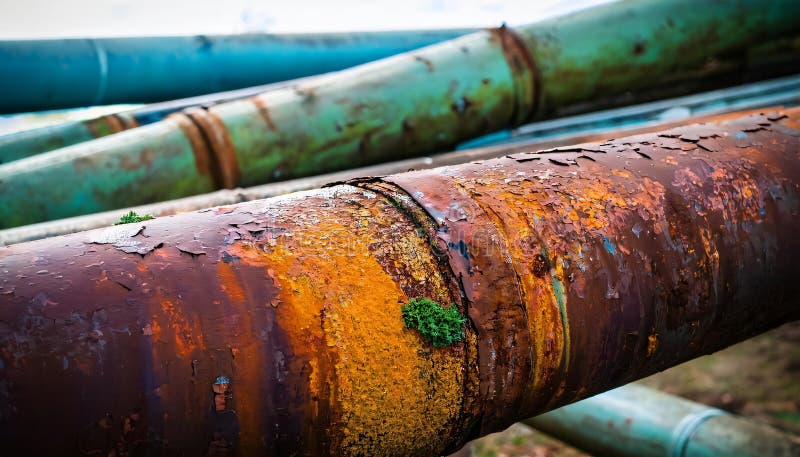 Decaying Infrastructure, Old Industrial Pipes Covered in Moss Stock ...