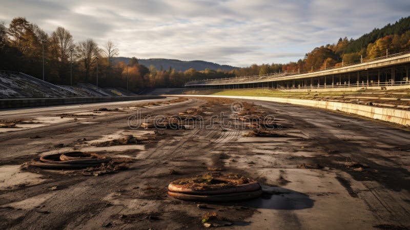 Decaying Race Track with Crumbling Stands, Forgotten and Silent Stock ...