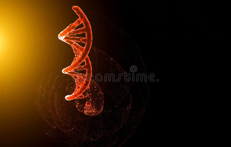 Decaying Red DNA Molecule on Background of Small Particles, 3D ...