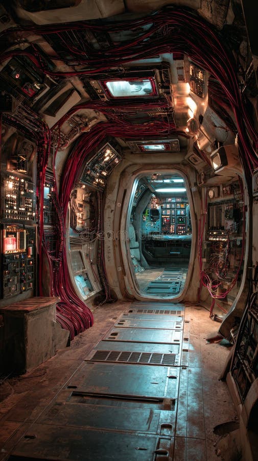 Decaying Spaceship Exposed Wire Flickering Light Control Panel Corridor Sci Fi Abandoned ...