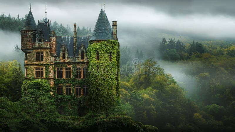 A Decaying Stone Castle, Overrun by Plants, Located in a Verdant Forest ...
