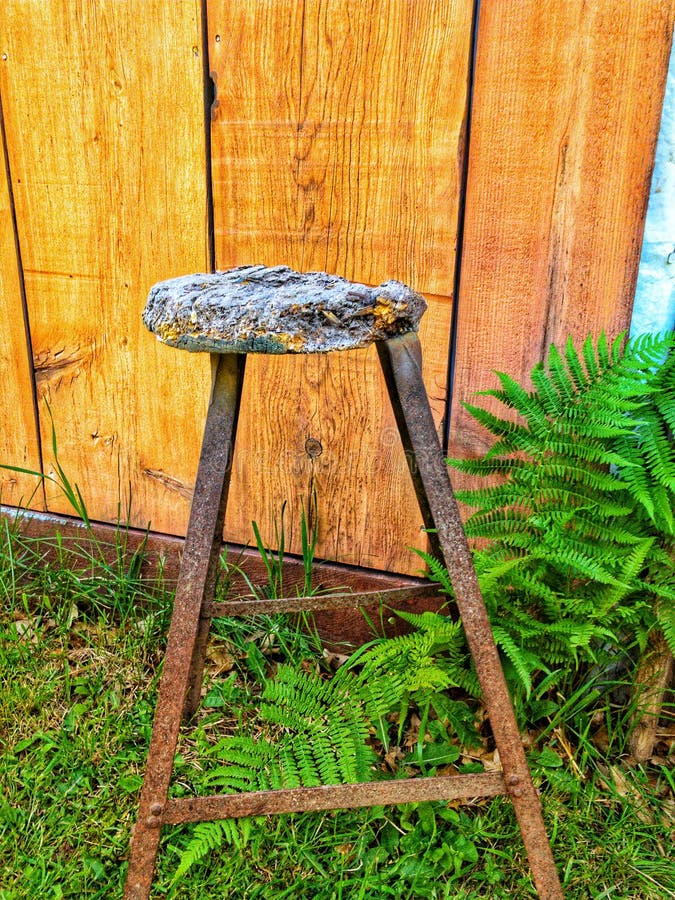 Decaying Stool Rusty Metal Legs Stock Photo - Image of metal, wood ...