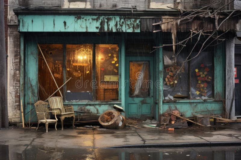 Decaying Storefront with Broken Windows Stock Illustration ...