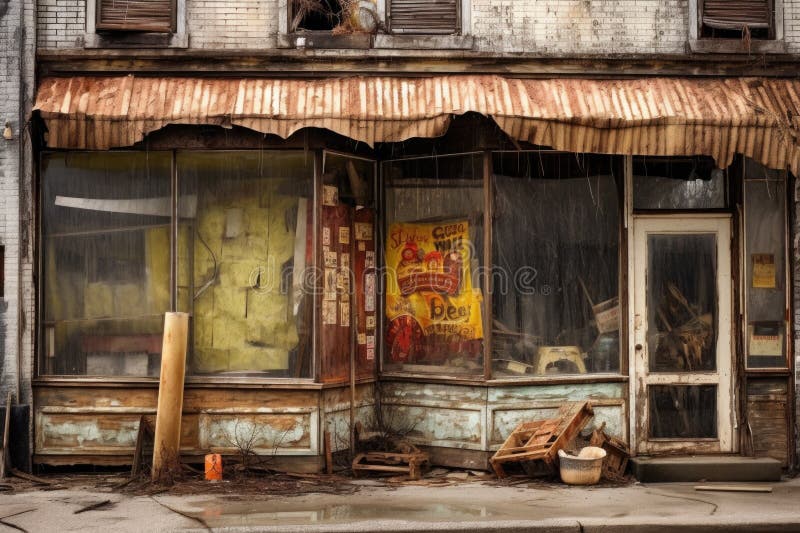 Decaying Storefront with Broken Windows Stock Illustration ...