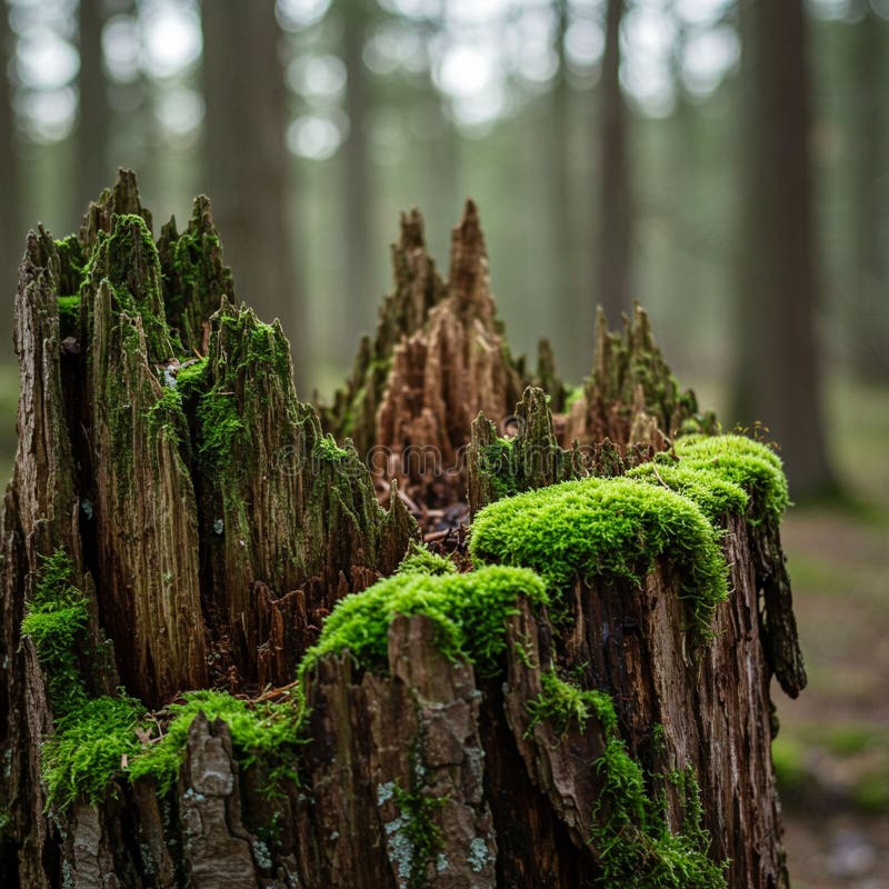 A Decaying Tree Stump in a Dense Forest, Covered with Vibrant Green ...