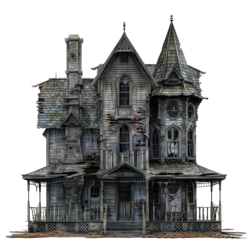 Decaying Victorian Mansion with a Spired Tower Stock Illustration ...