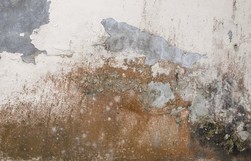 Decaying White Concrete Wall with Rust Stains. Background Texture Stock ...