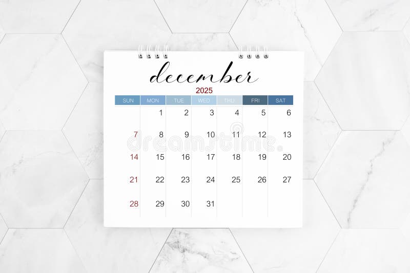 December 2025 Blank Desk Calendar on Marble Table, Flat Lay Stock ...
