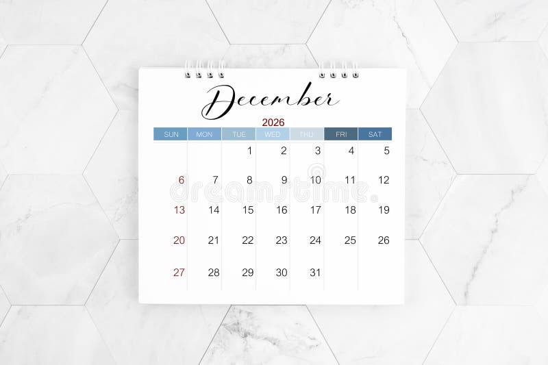 December 2026 Blank Desk Calendar on Marble Table, Flat Lay Stock ...