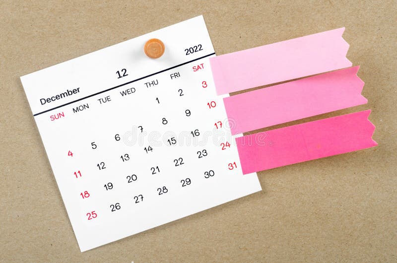 The December 2022 Calendar with Blank Adhesive Note Paper on Brown ...