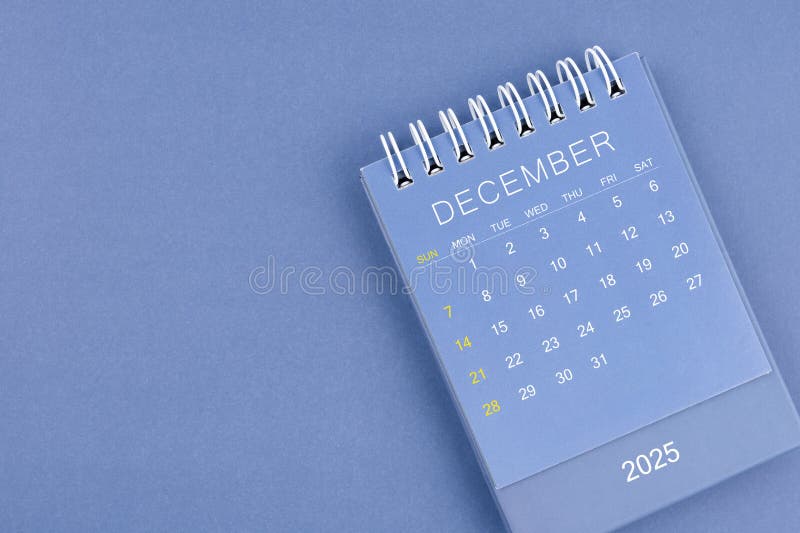 December 2025 Calendar on Blue Background. Desk Calendar for Planning ...