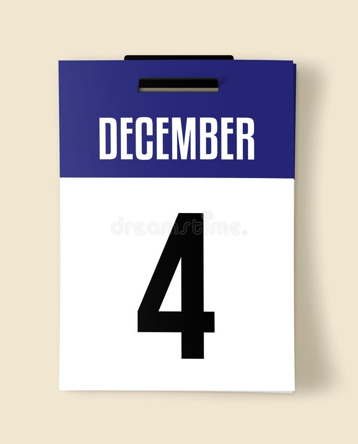 4 December Calendar Date, a Realistic Calendar Sheet Hanging on a Wall ...
