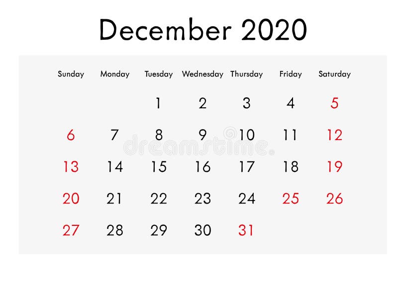 2020 December Calendar Design on White Background Stock Illustration ...