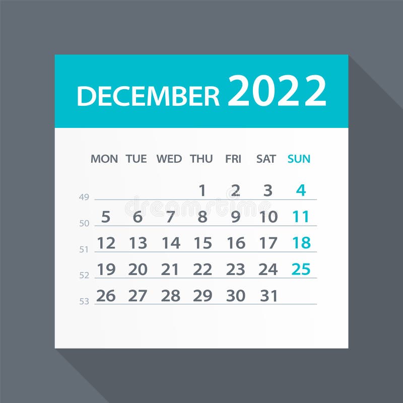 December 2022 Calendar Green Leaf - Vector Illustration. Week Starts On ...