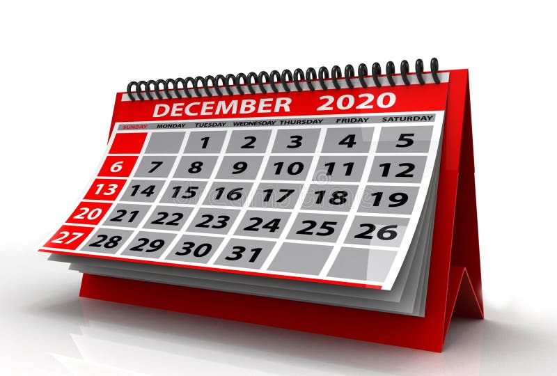 December 2020 Calendar Isolated on White Background Stock Illustration ...