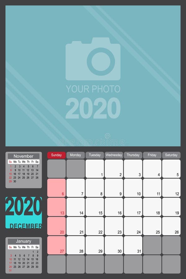 December 2020 Calendar Monthly Planner Design Stock Vector ...