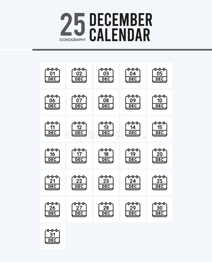 25 December Calendar Outline Icons Pack Vector Illustration Stock ...