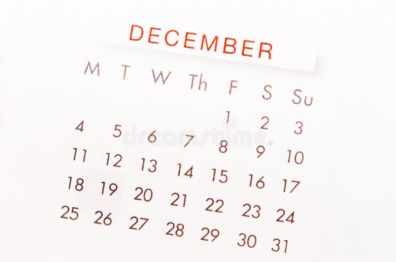 December calendar page. stock image. Image of calendar - 88179965