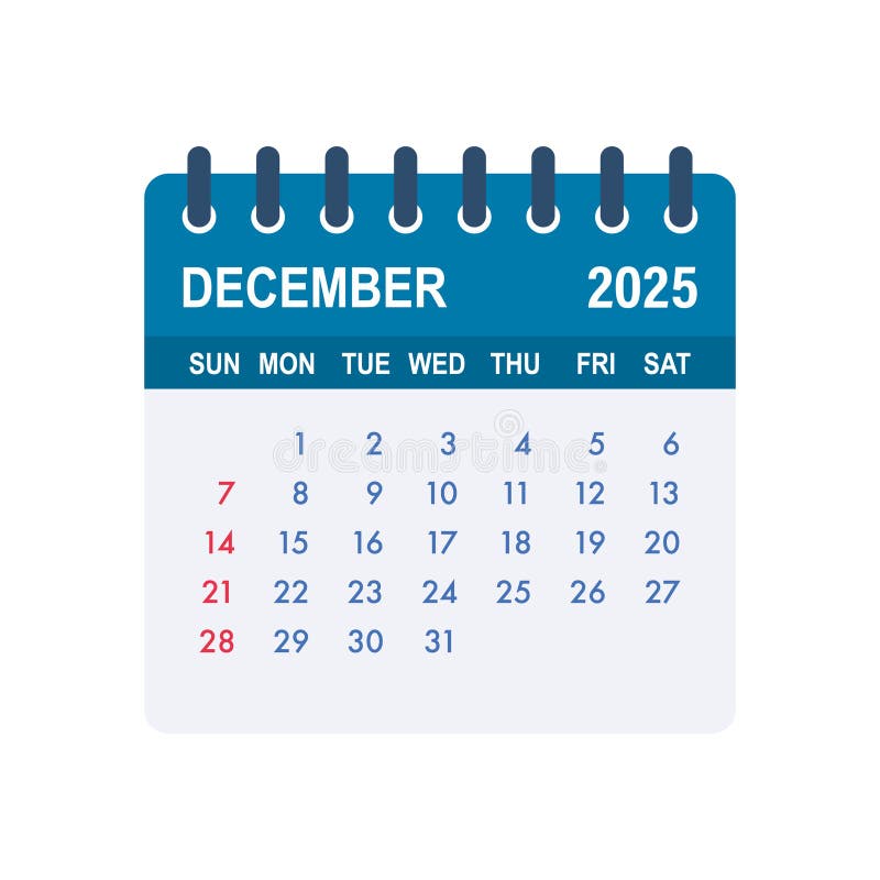 December 2025 Calendar Page Showing Days, Weeks and Month Stock ...
