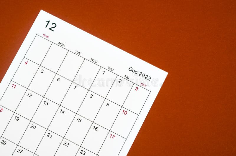 December 2022 Calendar Sheet on Red Background Stock Image - Image of ...