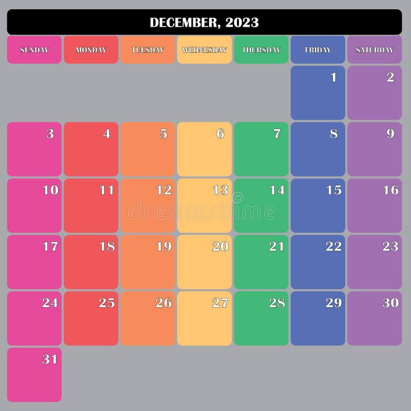 December 2023 Calendar Square Month Stock Vector - Illustration of ...