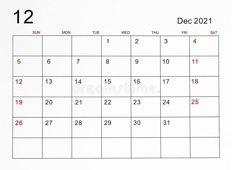 The December 2021 calendar stock image. Image of date - 231751827