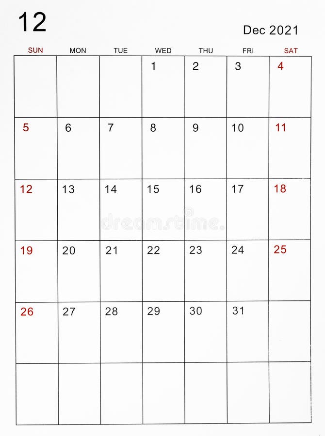 December 2021 Calendar Template Stock Photo - Image of blank, december ...