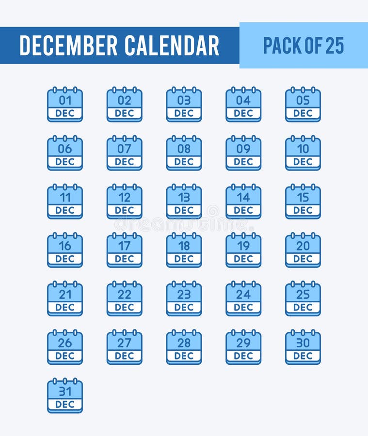 25 December Calendar. Two Color Icons Pack. Vector Illustration Stock ...