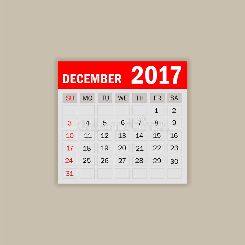 December 2017. Calendar Vector Illustration Stock Vector - Illustration ...