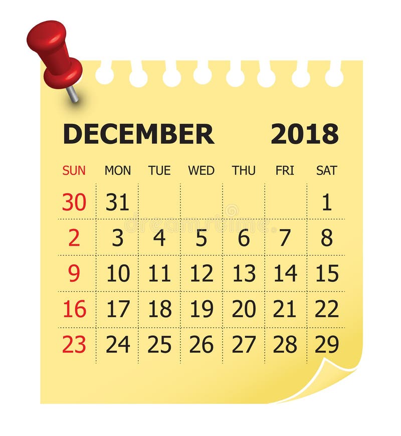 December 2018 Calendar Vector Illustration Stock Vector - Illustration ...