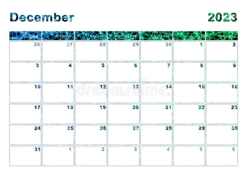 December 2023 Calendar, Week Start Sunday Stock Illustration ...