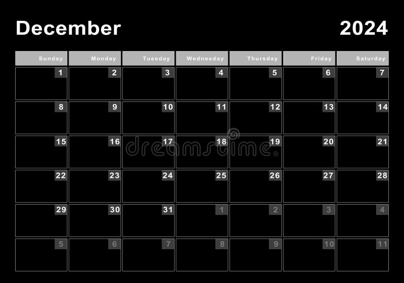 December 2024 Calendar, Week Start Sunday Stock Illustration ...