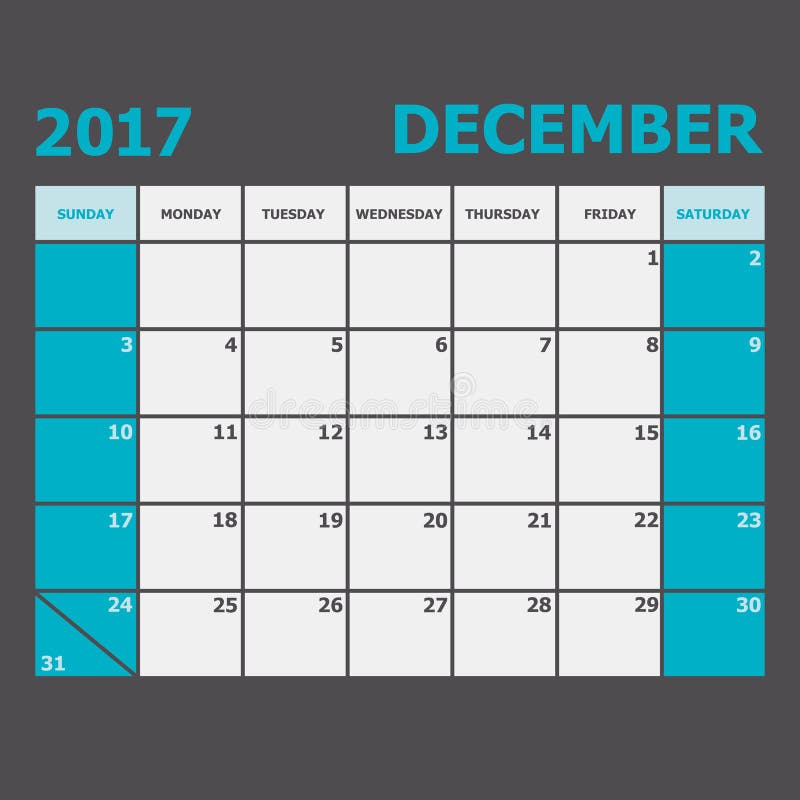 December 2017 Calendar Week Starts on Sunday Stock Vector ...