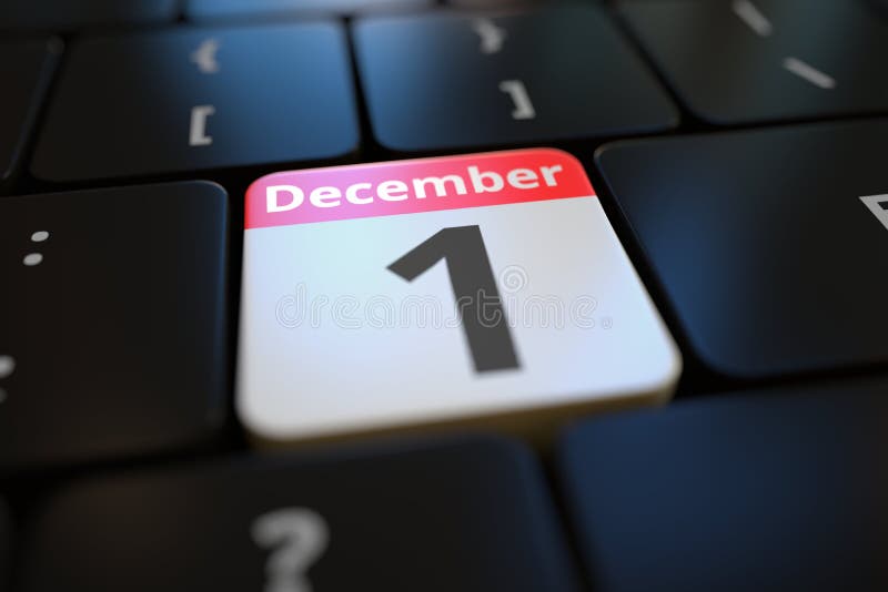 December 1 Date on a Keyboard Key, 3d Rendering Stock Photo - Image of ...