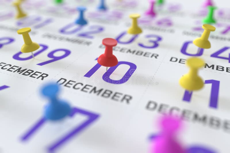 December 10 Date and Push Pin on a Calendar, 3D Rendering Stock ...