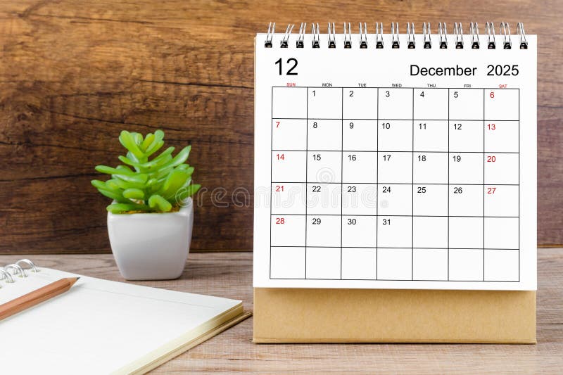 December 2025 Desk Calendar on Table Stock Image - Image of table, grid ...