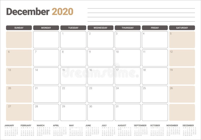 December 2020 Colorful Wall Calendar, Week Starts on Sunday Stock ...
