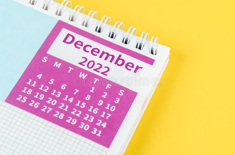 December 2022 Desk Calendar on Yellow Background Stock Photo - Image of ...