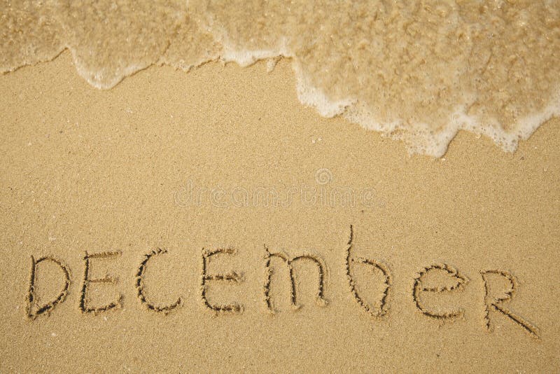 December - Handwritten on the Soft Beach Sand. Stock Image - Image of ...