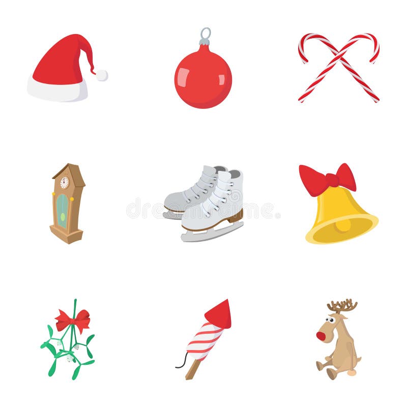 December Holiday Icons Set, Cartoon Style Stock Vector - Illustration ...