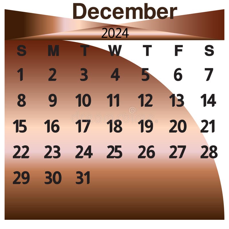 December Month 2024 Calendar in Bronze Color Stock Vector ...