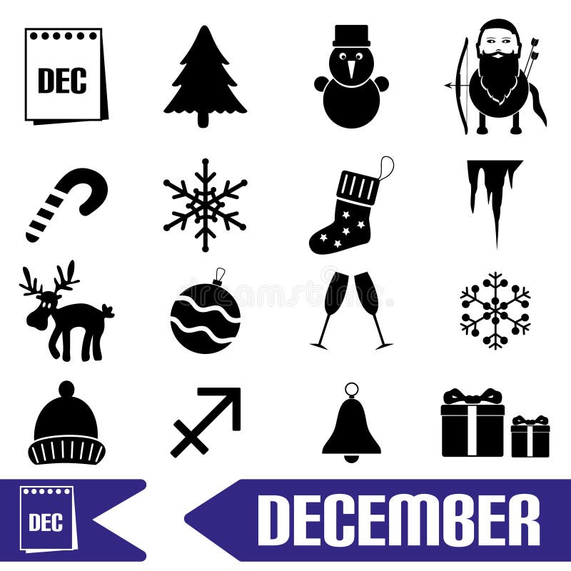 December Month Theme Set of Simple Icons Stock Vector - Illustration of ...